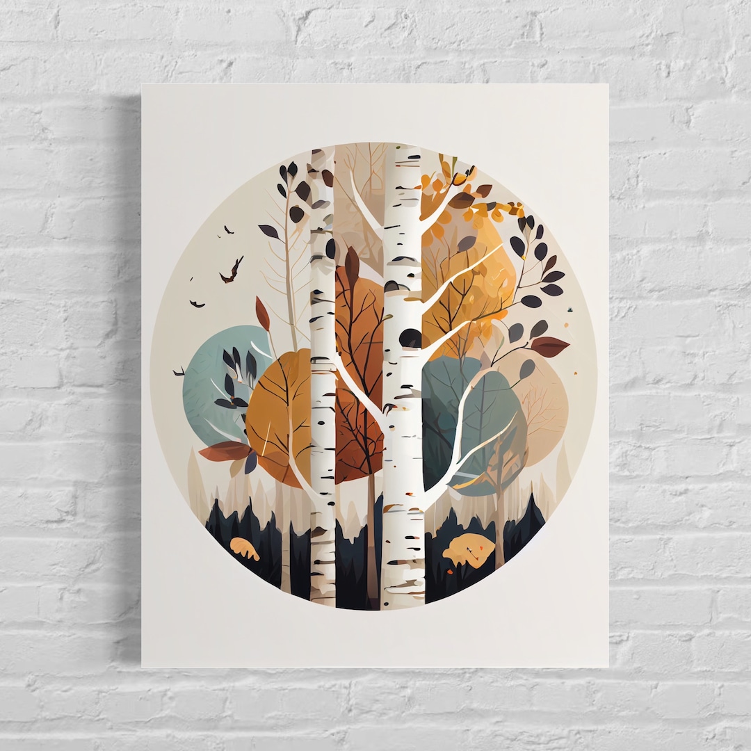 Birch Tree Retro Art Print, Birch Tree Illustration, Birch Tree Vintage ...