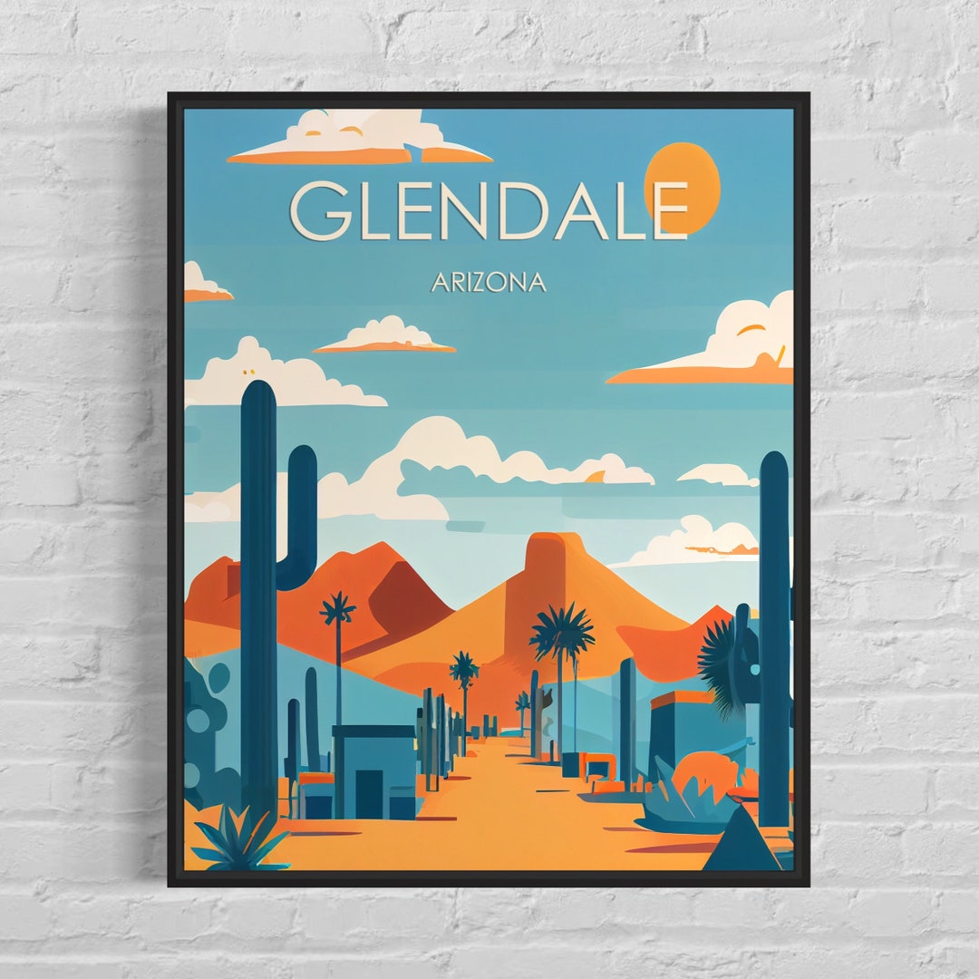 Glendale Arizona Retro Art Print, Glendale Wall Art Illustration, Glendale Vintage Minimal ...