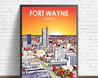 Fort Wayne Indiana Skyline Illustration Art Print - Etsy