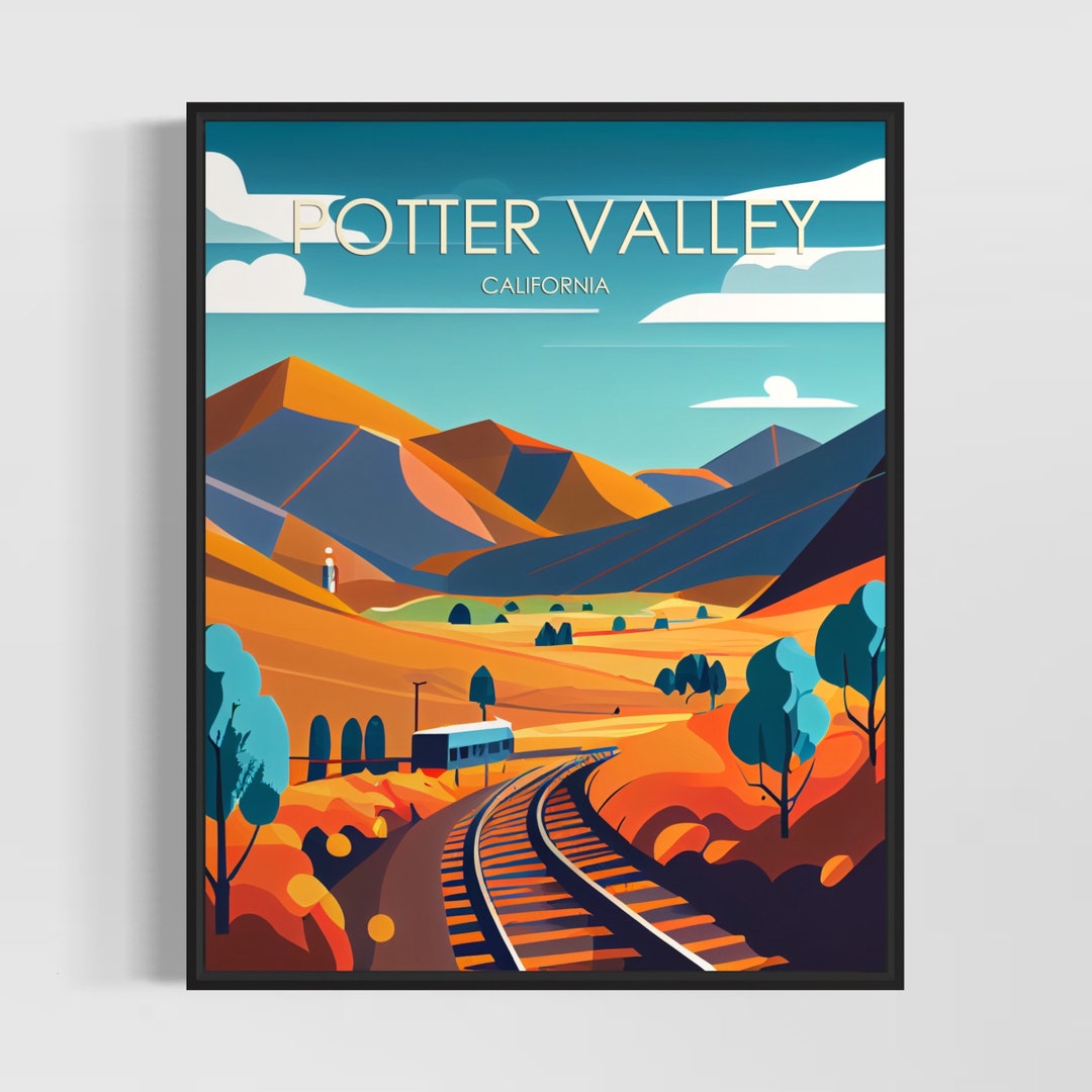Potter Valley California Retro Art Print, Potter Valley Art ...