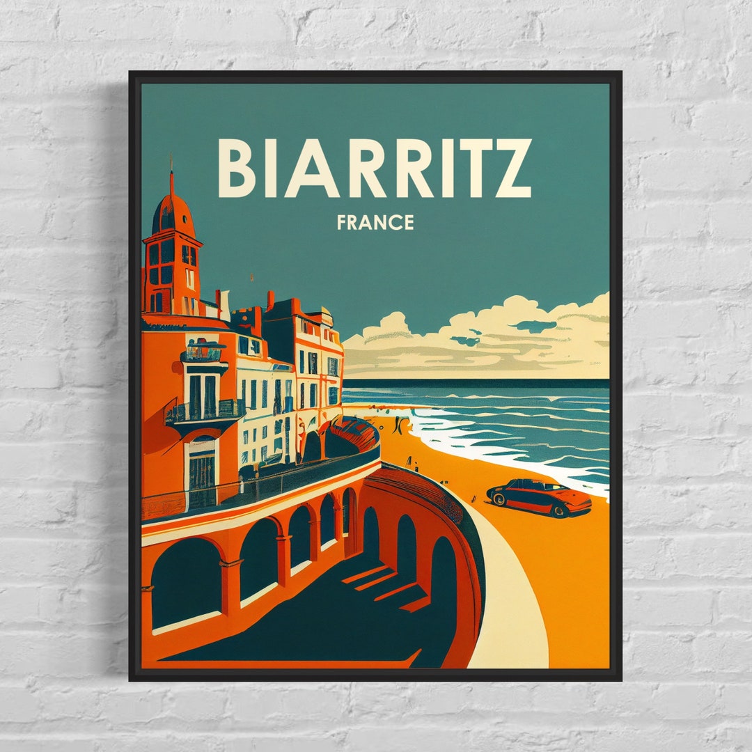 Biarritz France Retro Art Print, Biarritz France Wall Art Illustration ...