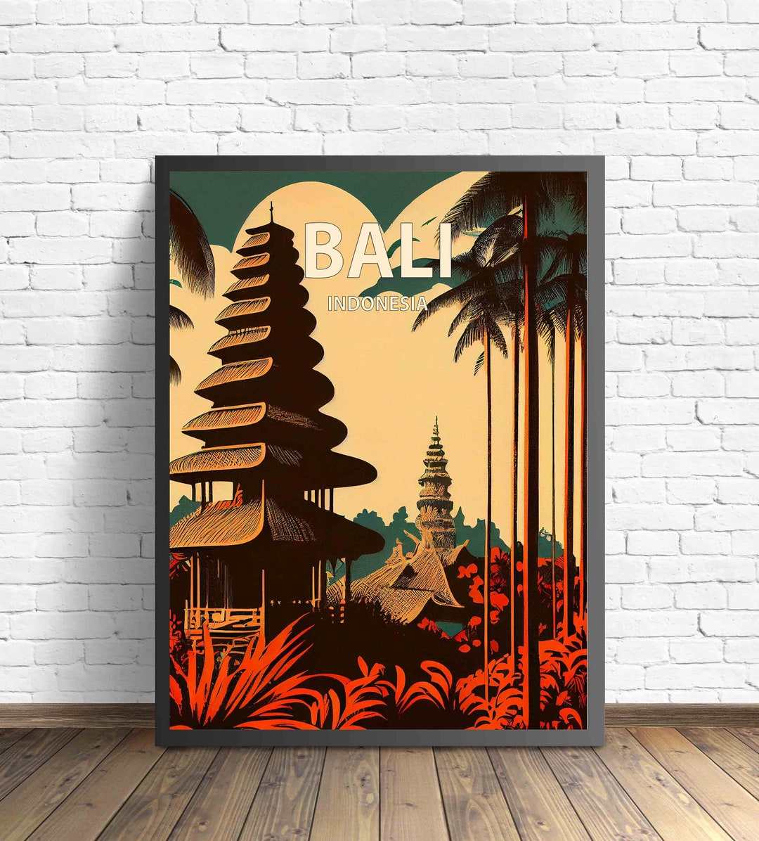 Bali Indonesia Retro Art Print, Bali Wall Art Illustration, Bali ...