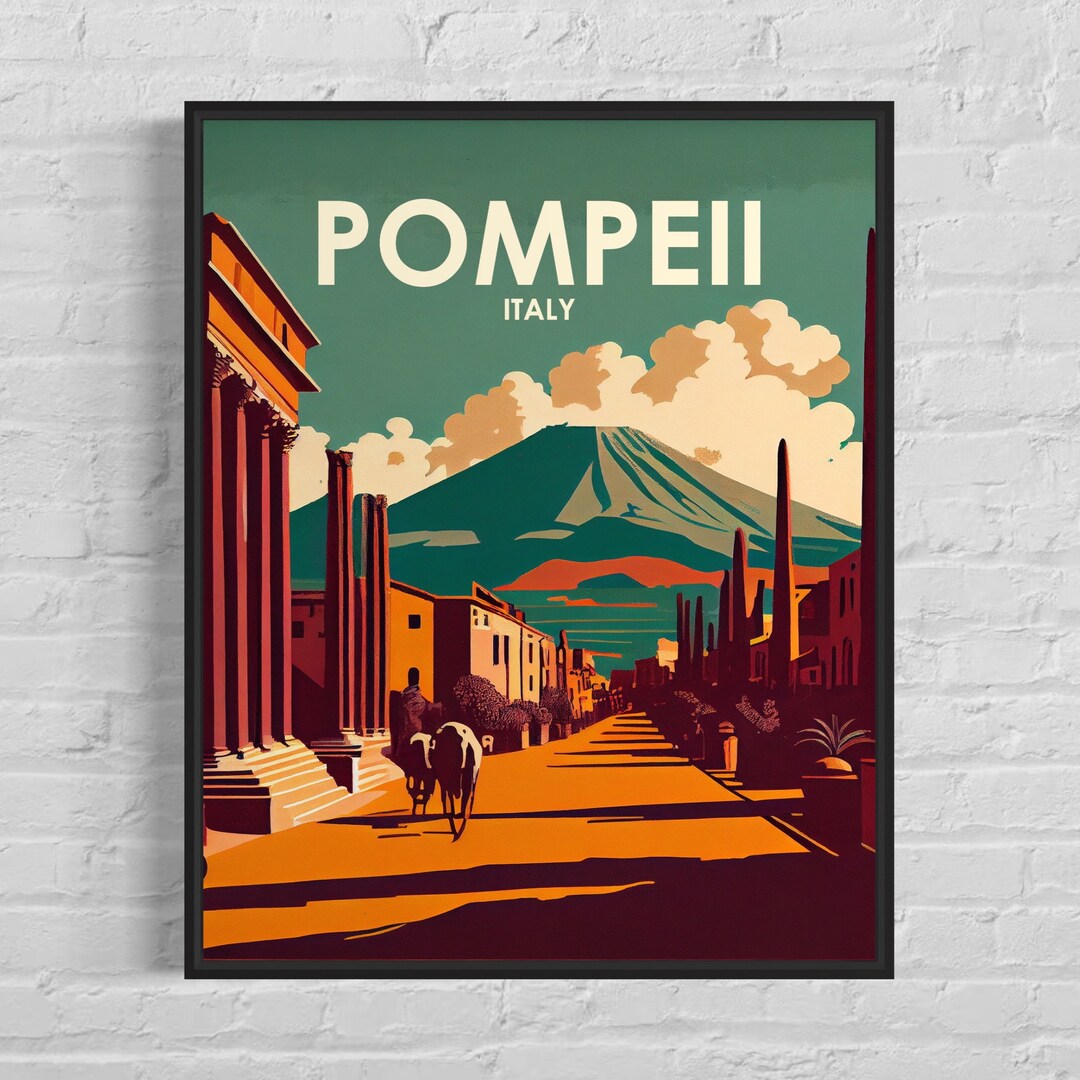 Pompeii Italy Retro Art Print, Pompeii Italy Wall Art Illustration ...