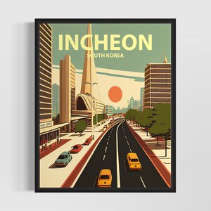 Incheon Retro Art Print, Incheon Wall Art Illustration, Incheon Vintage ...