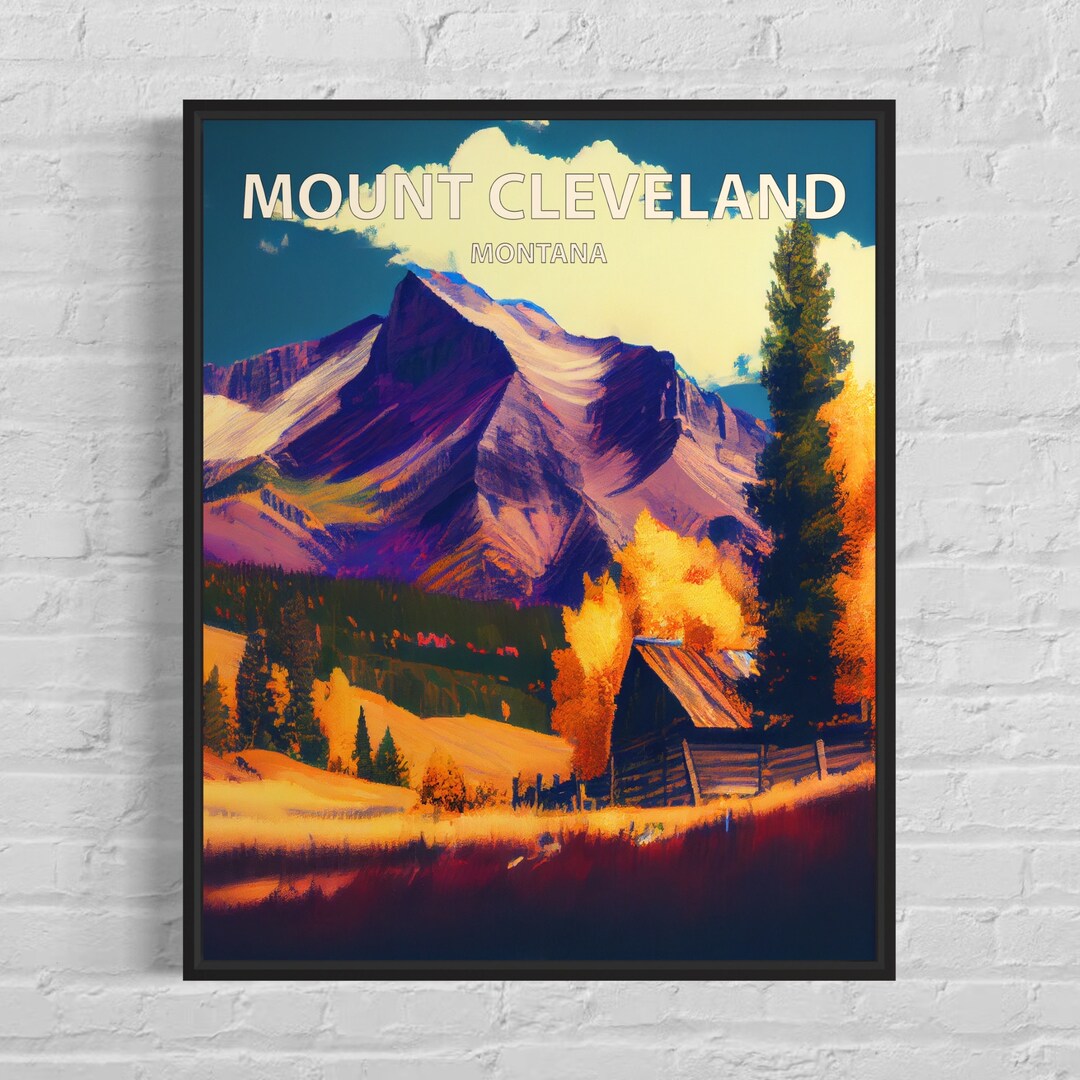 Mount Cleveland Montana Retro Art Print, Mount Cleveland Wall Art ...