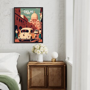 Delhi Retro Art Print, Delhi Wall Art Illustration, Delhi Vintage ...