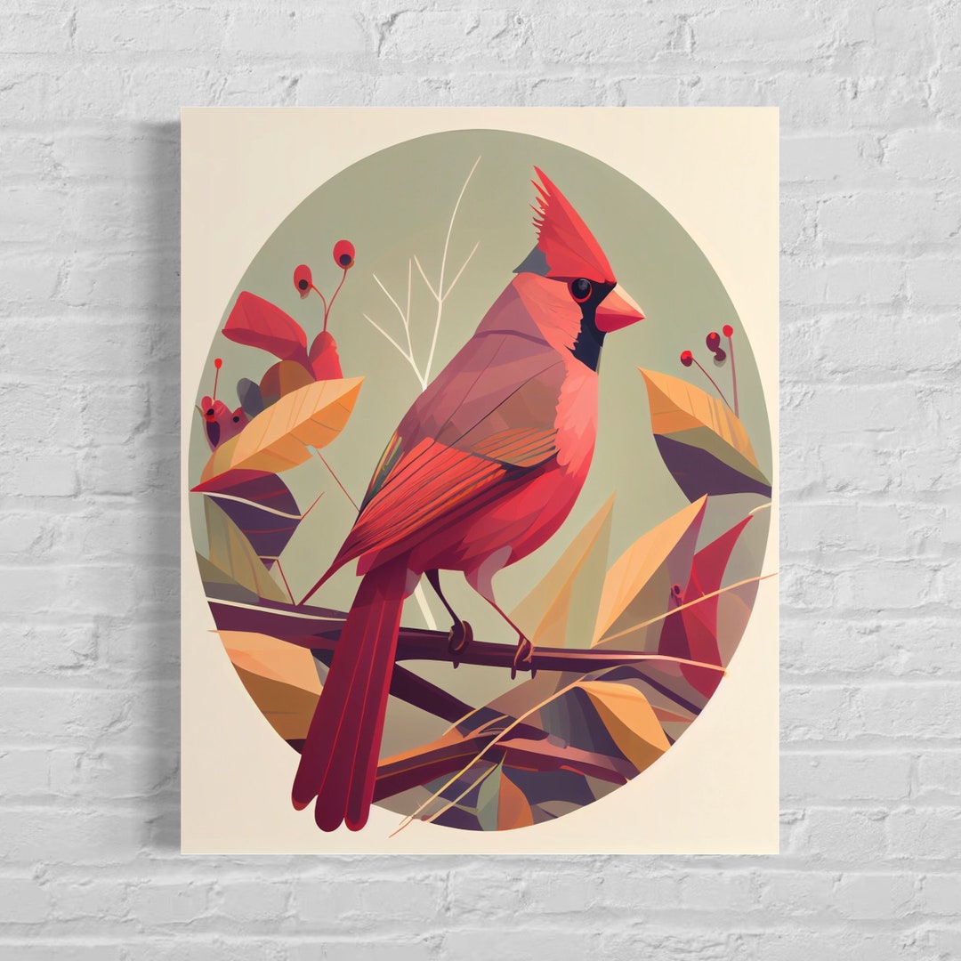 Red Cardinal Retro Art Print, Red Cardinal Illustration, Red Cardinal ...