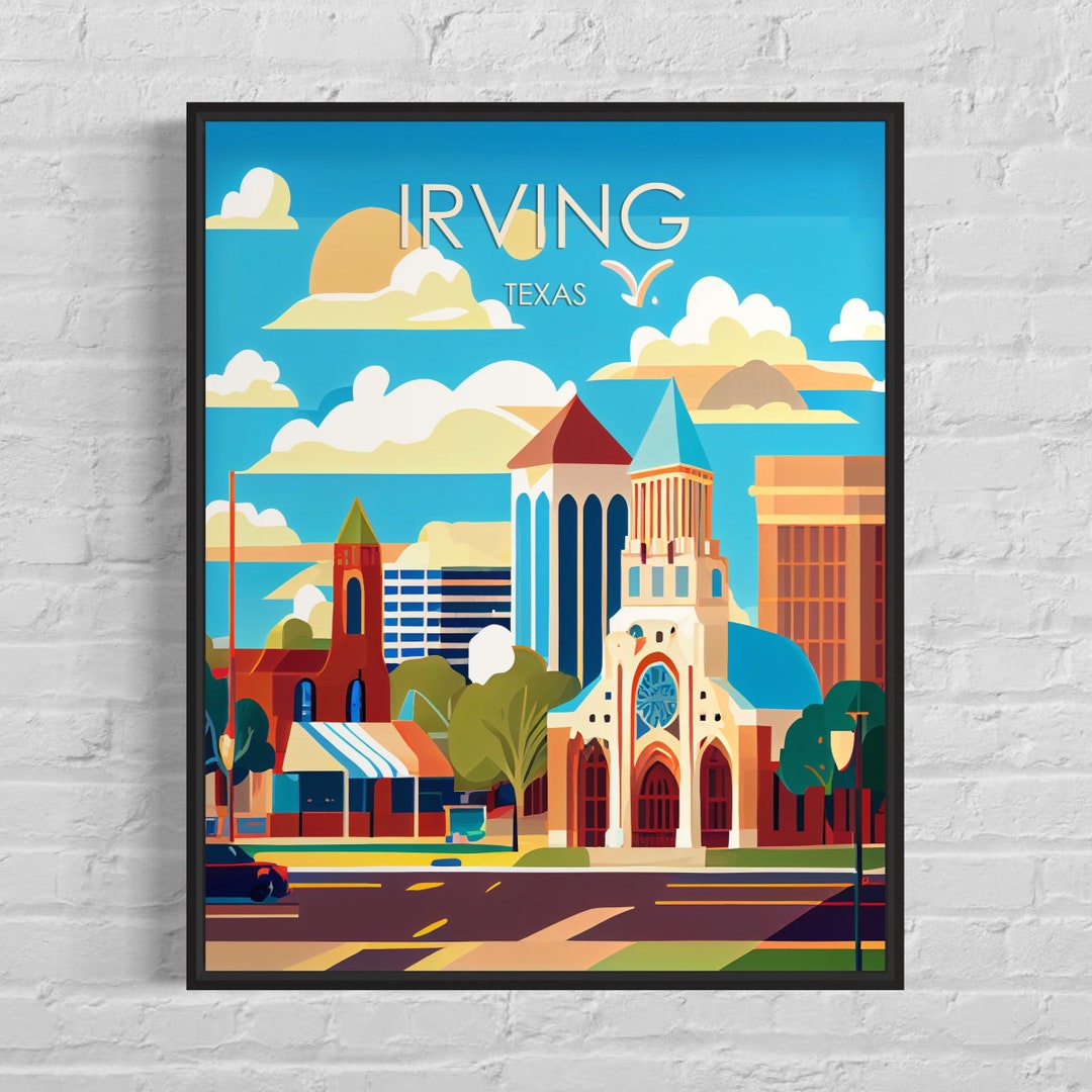 Irving Texas Retro Art Print, Irving Wall Art Illustration, Irving ...