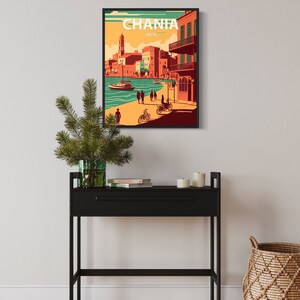 Chania Crete Retro Art Print, Chania Wall Art Illustration, Chania ...