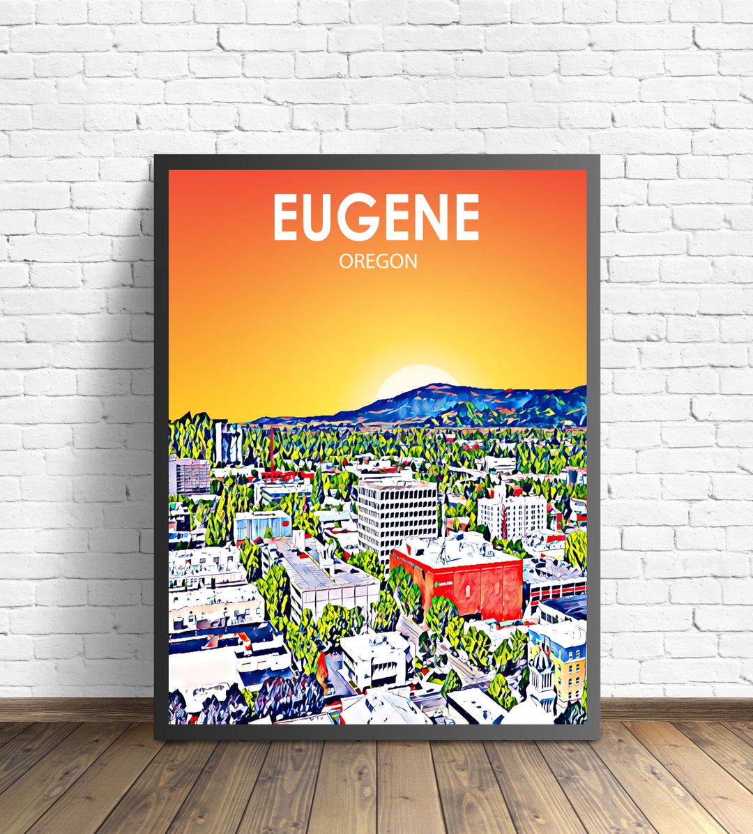 Eugene Oregon Art Poster Sunset Landscape Poster Print, Eugene OR Wall ...