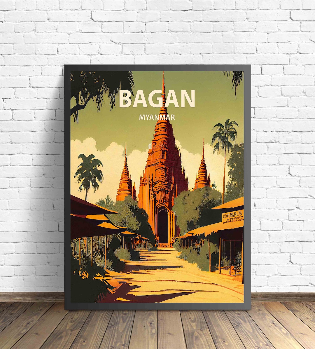 Bagan Myanmar Retro Art Print, Bagan Wall Art Illustration, Bagan ...