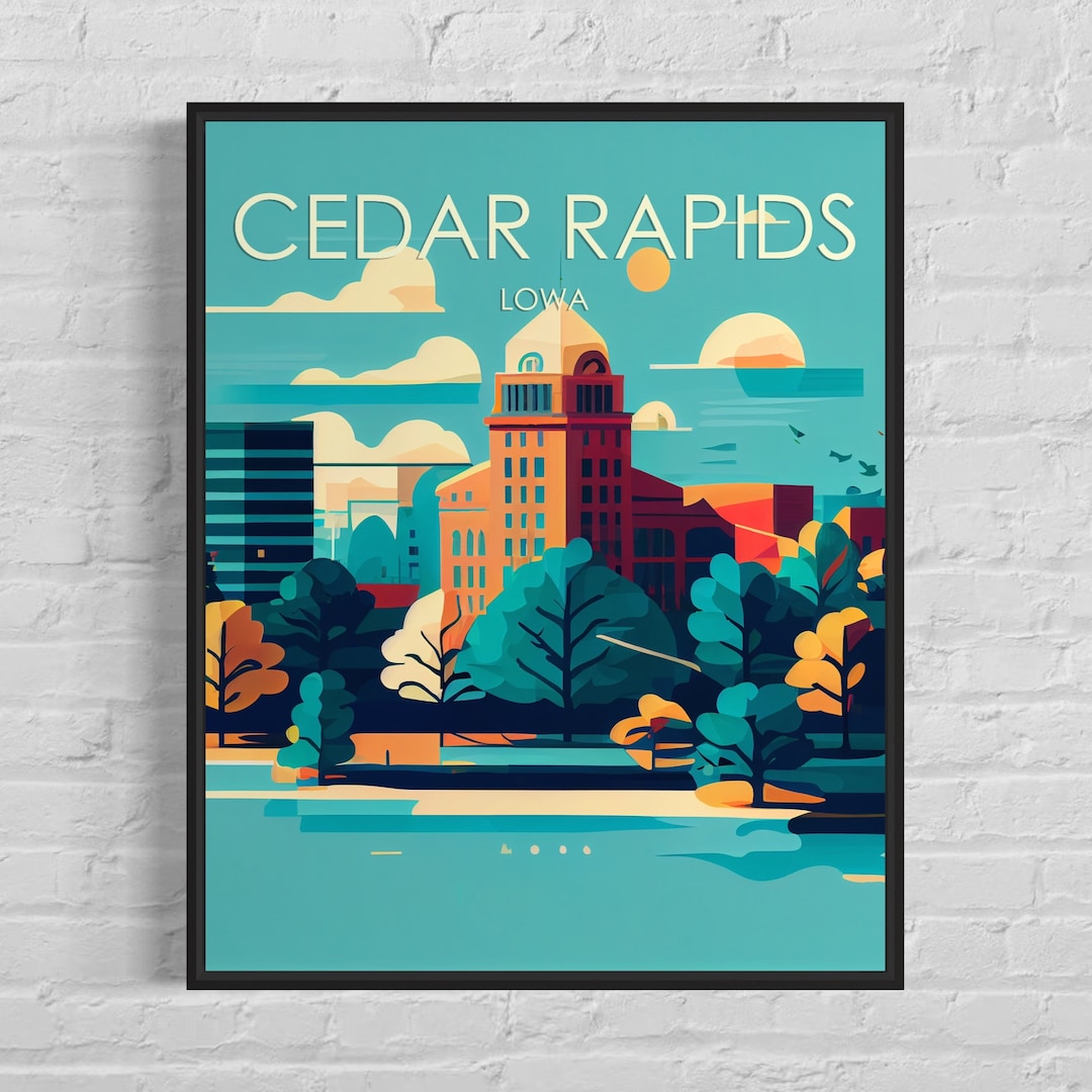 Cedar Rapids Iowa Retro Art Print, Cedar Rapids Wall Art Illustration ...