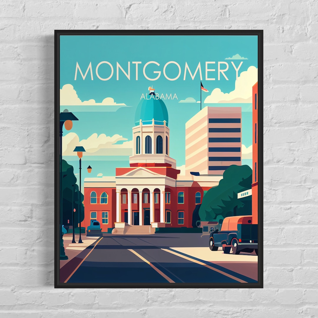 Montgomery Alabama Retro Art Print, Montgomery Wall Art Illustration ...