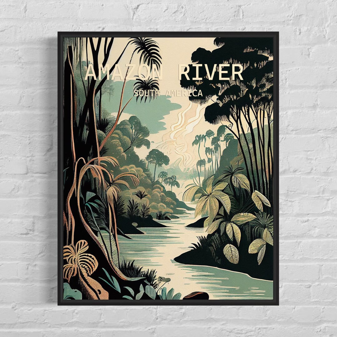 Amazon River Retro Art Print,amazon River Wall Art Illustration, Amazon ...