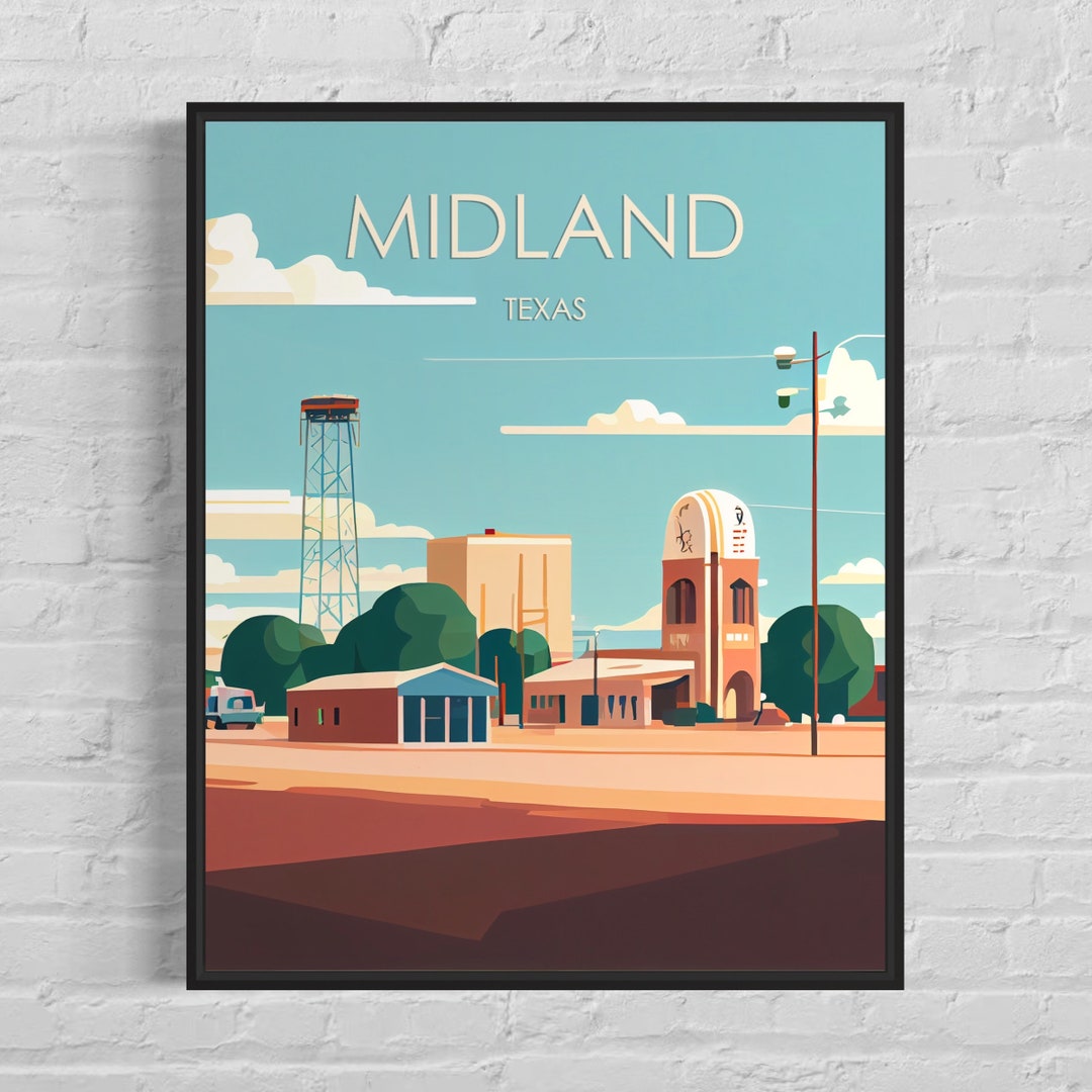Midland Texas Retro Art Print, Midland Wall Art Illustration, Midland ...
