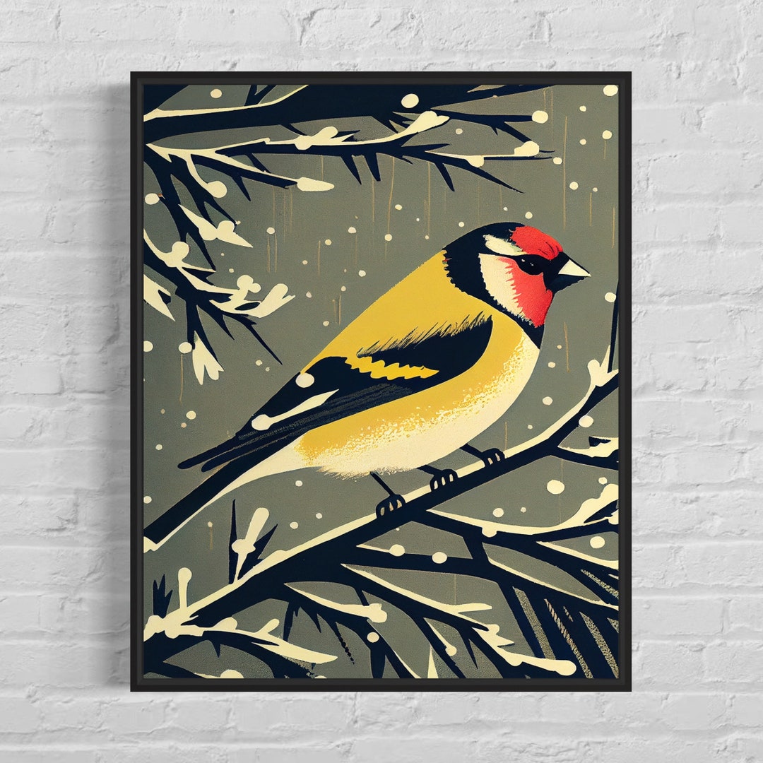 Goldfinch Retro Art Print, Goldfinch Illustration, Goldfinch Vintage ...