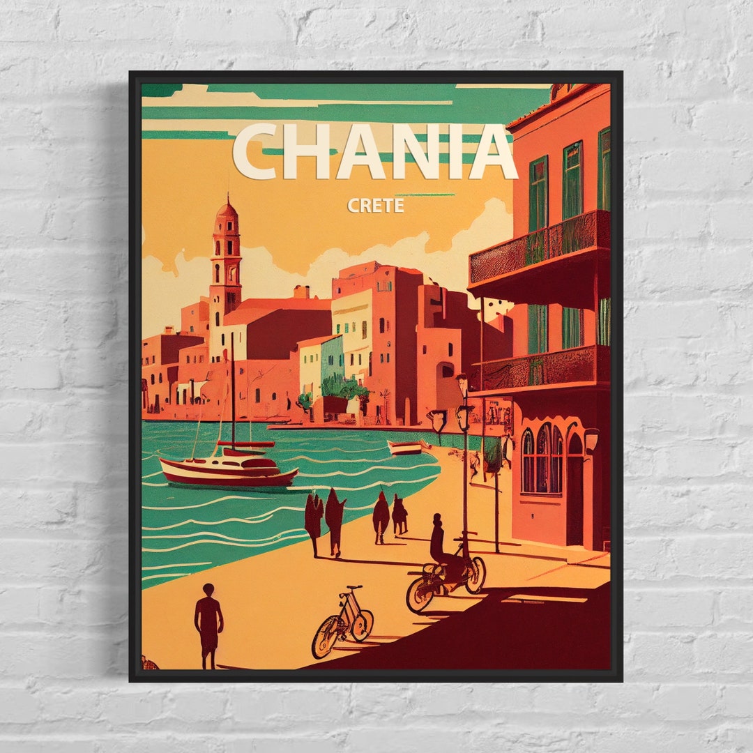 Chania Crete Retro Art Print, Chania Wall Art Illustration, Chania ...