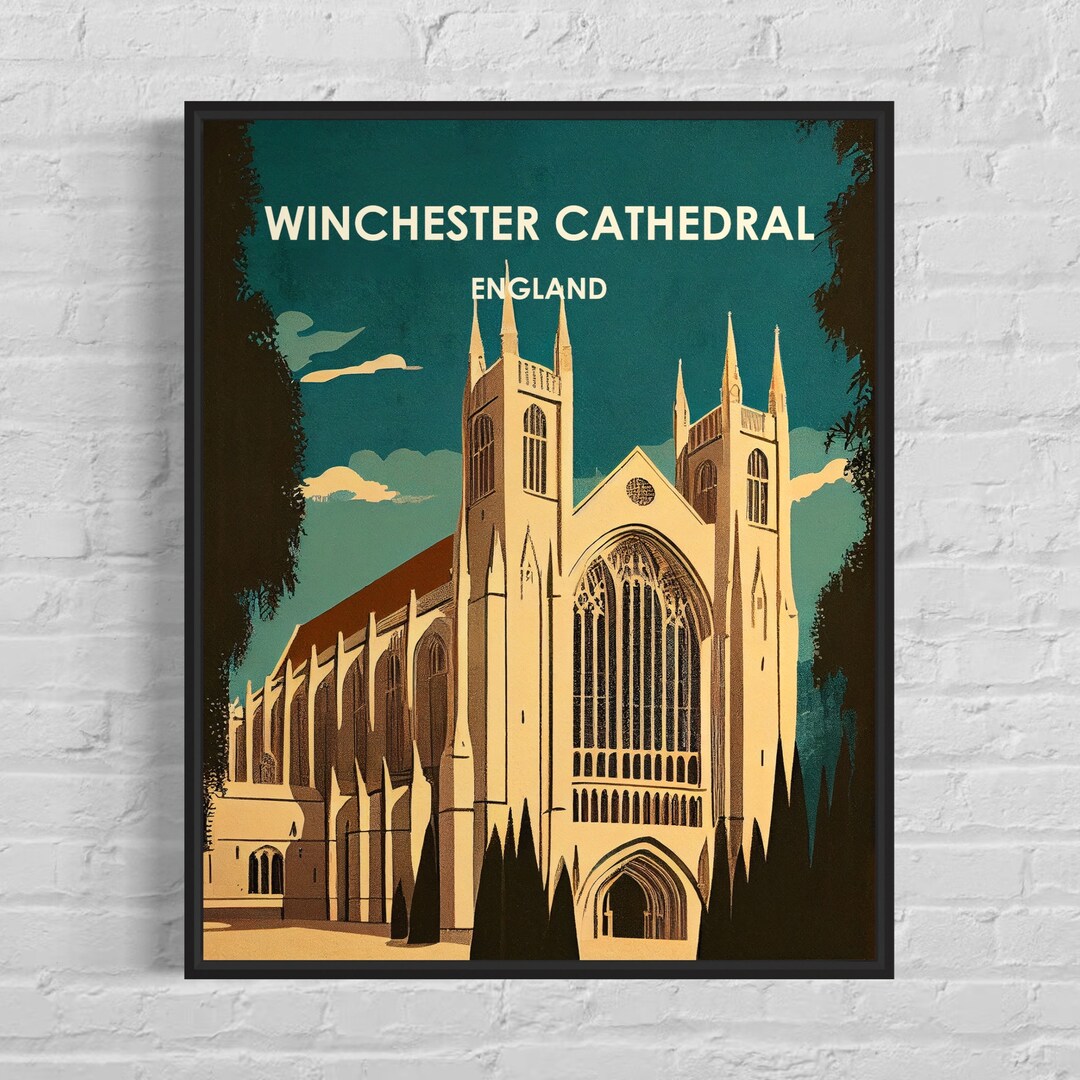 Winchester Cathedral England Retro Art Print, Winchester Cathedral Wall ...