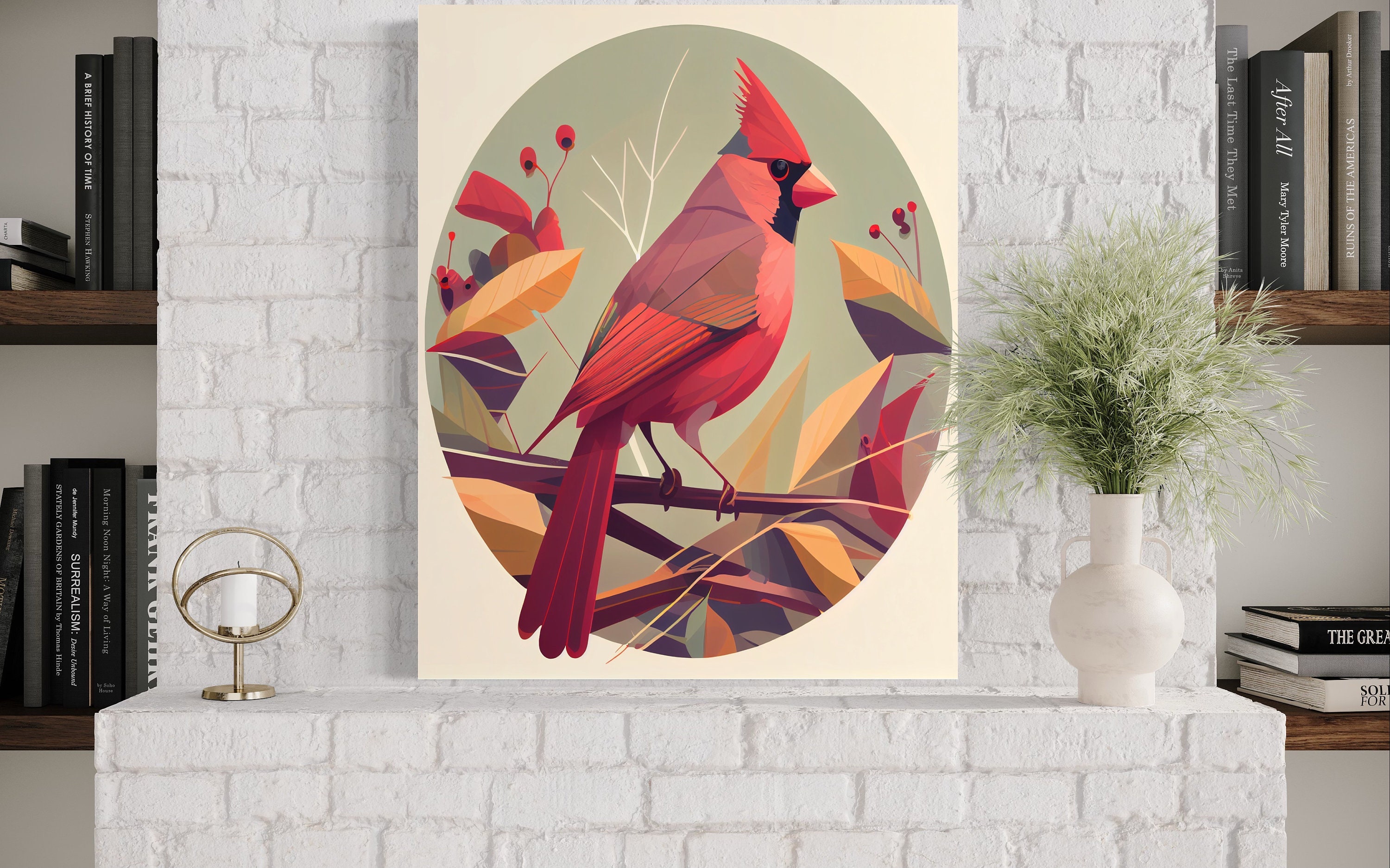 Red Cardinal Retro Art Print Red Cardinal Illustration Red - Etsy
