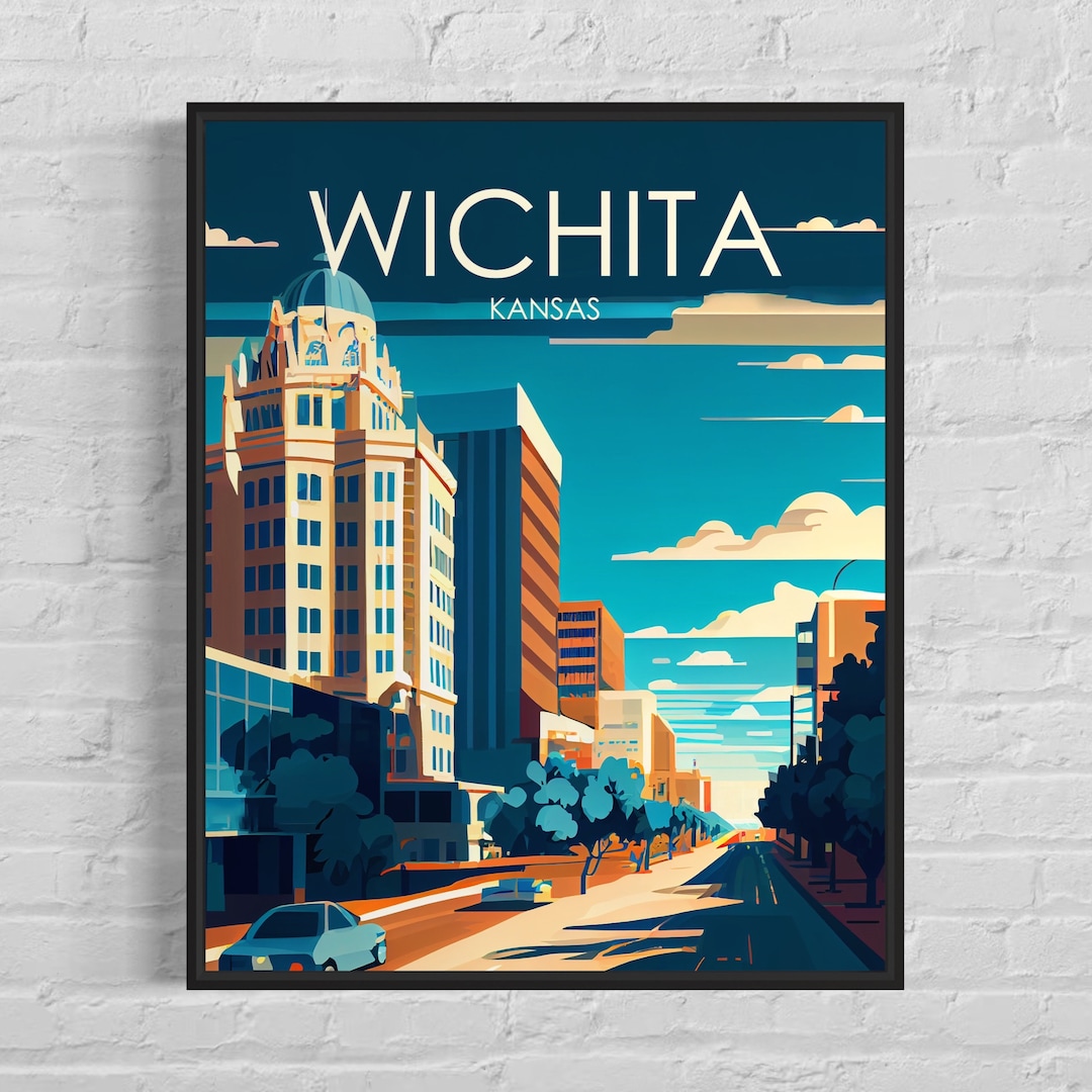 Wichita Kansas Retro Art Print, Wichita Wall Art Illustration, Wichita ...