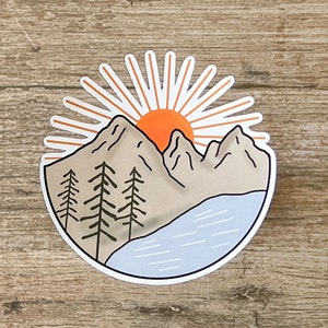 Mountain Scene Sticker | Adventurer Gift Ideas | Wanderlust Sticker ...