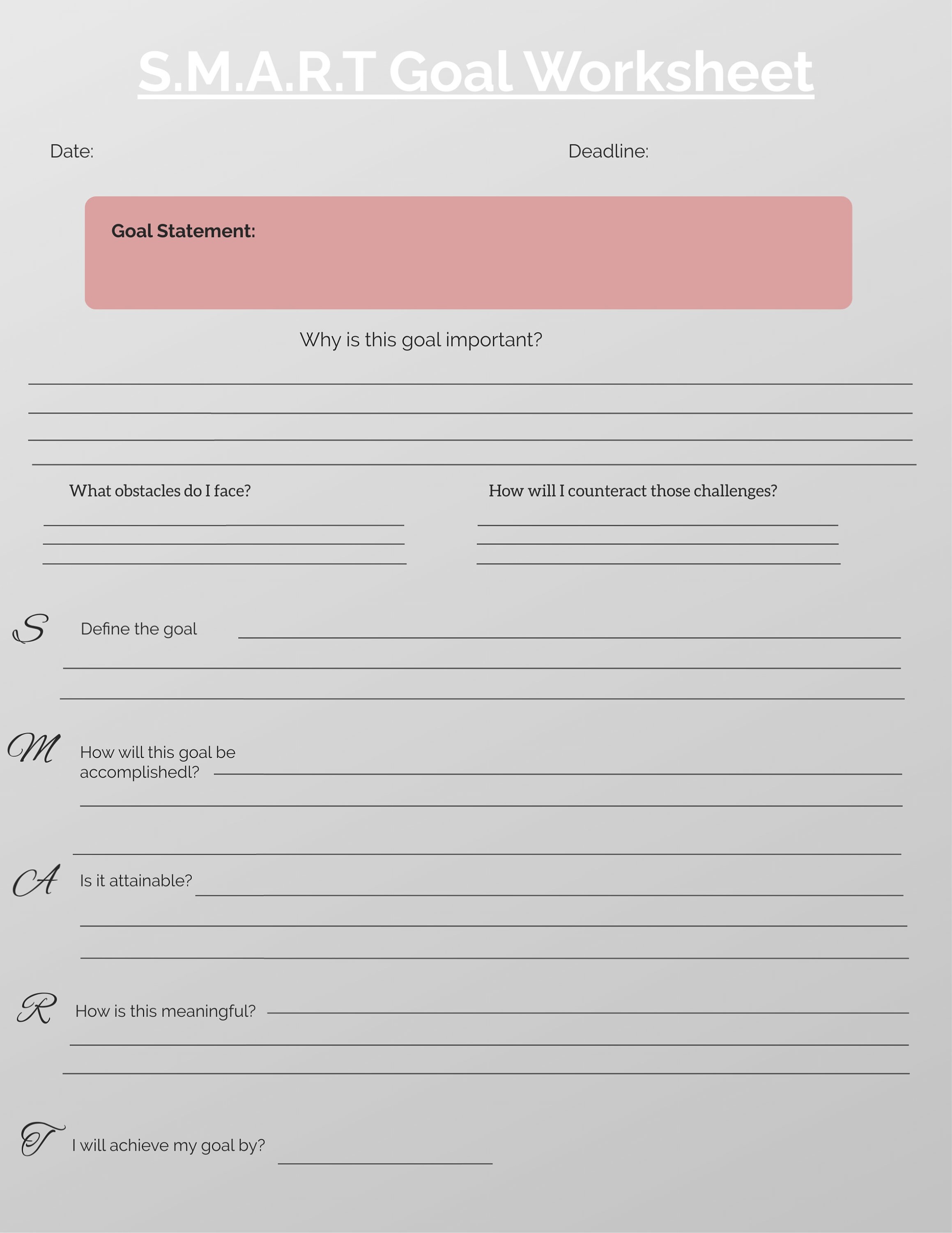 SMART Goal Worksheet, SMART Template, Digital/printable SMART Worksheet ...