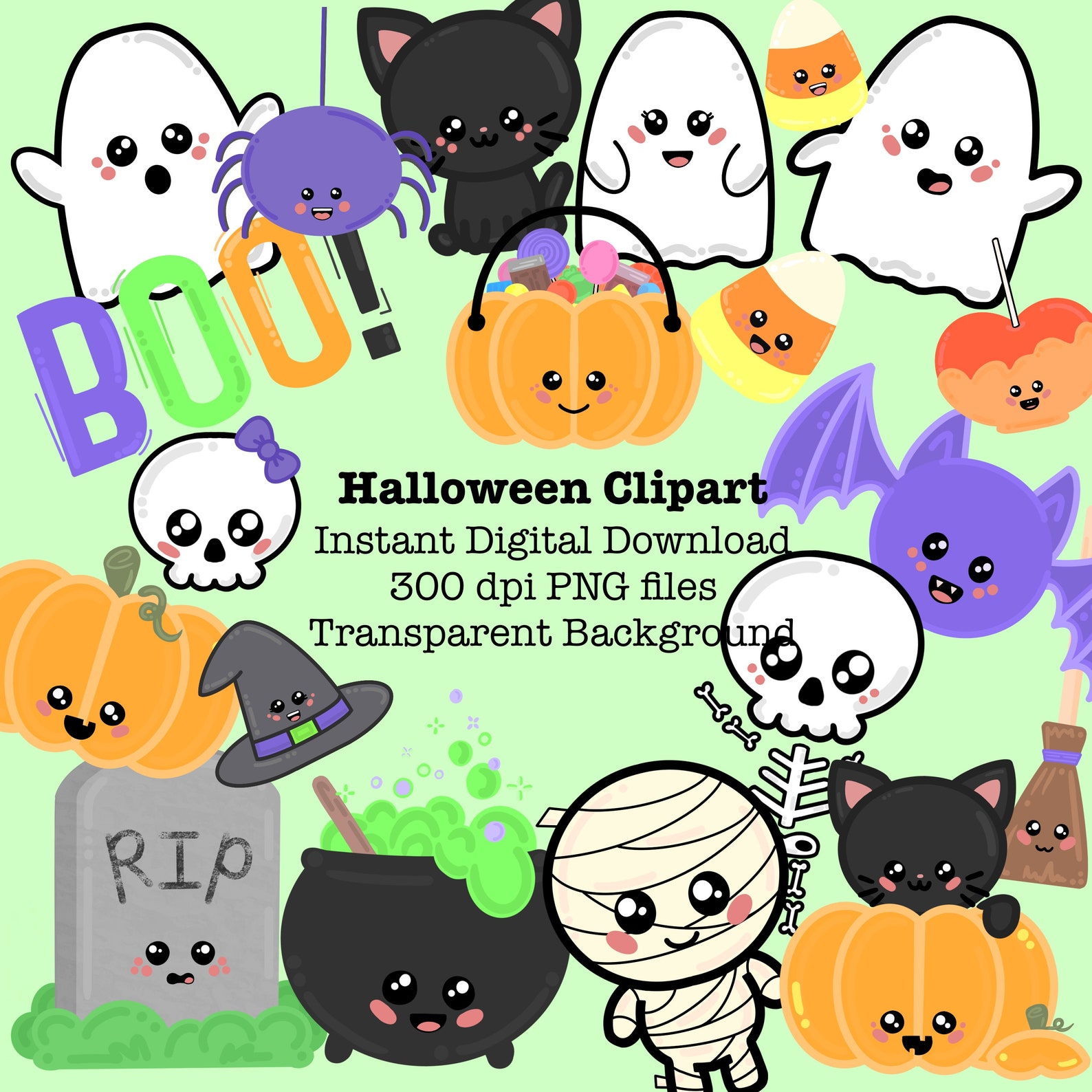 Halloween Clipart - Cute Kawaii Halloween Clipart - Transparent a ...