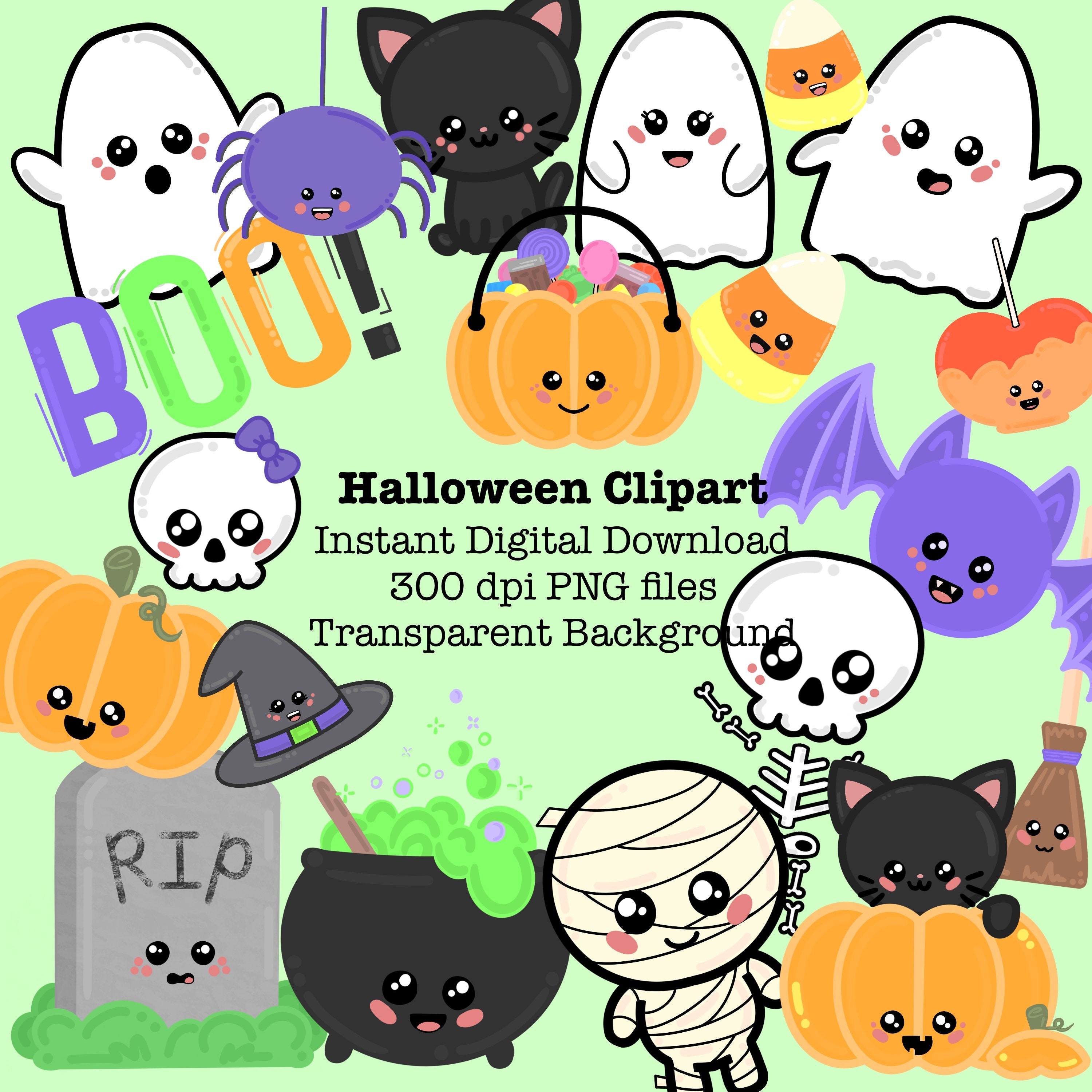 Halloween Clipart - Cute Kawaii Halloween Clipart - Transparent a ...