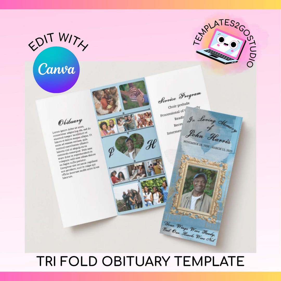 Editable Tri Fold Obituary, Memorial , Funeral Program , Instant ...