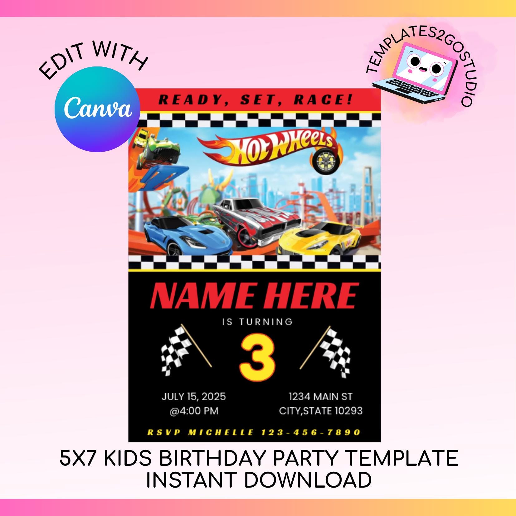 Editable Hot Wheels Birthday Party Invitation - Etsy