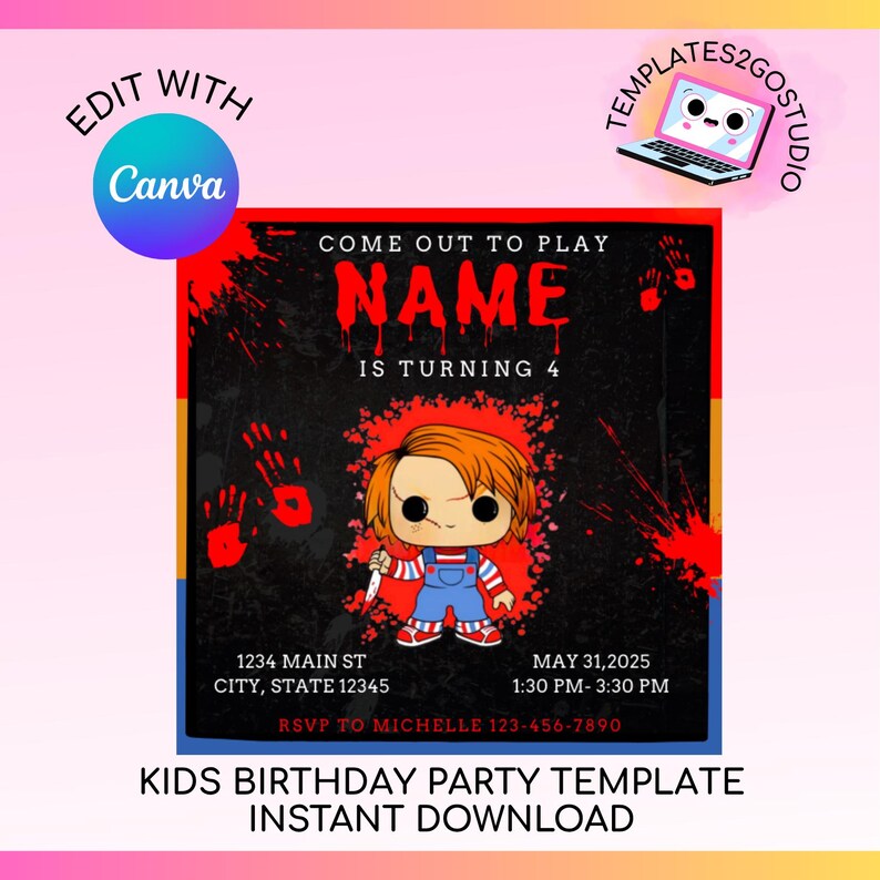 Editable Chucky Doll Kids Birthday Party Invitation - Etsy