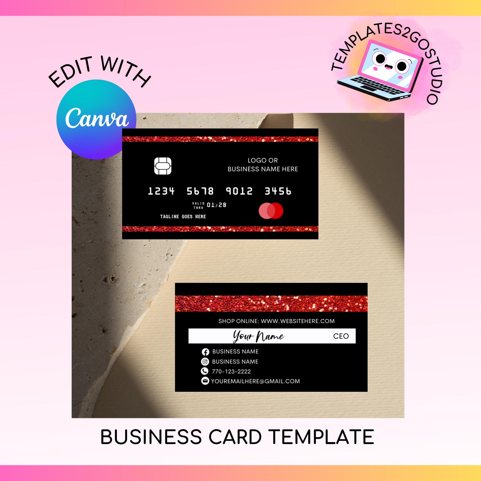 Editable Credit Card Business Card Template - Red Glitter - Etsy