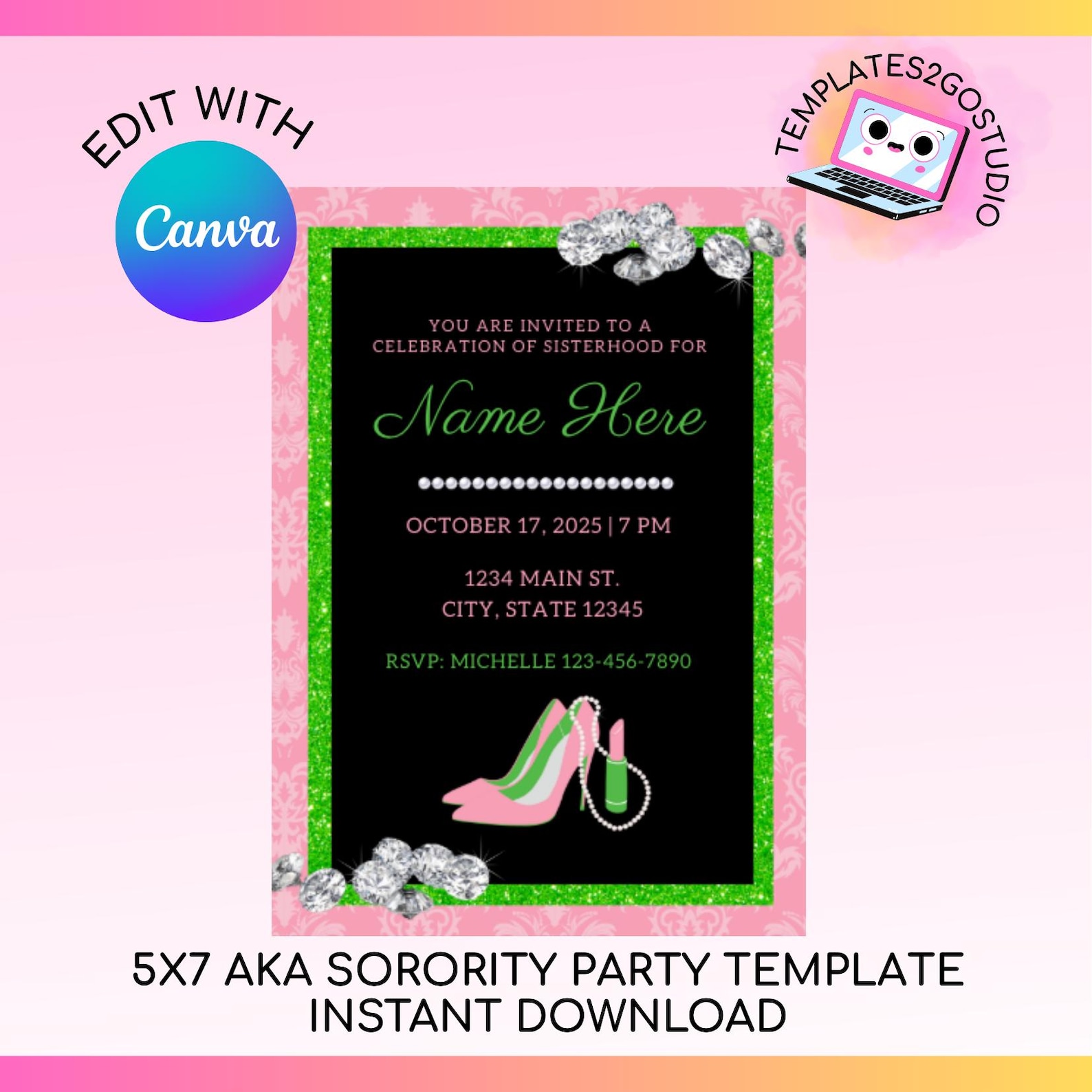 Editable AKA Sorority Birthday Party Invitation - Etsy