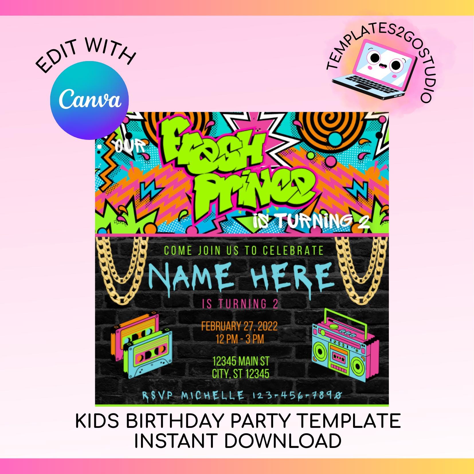 Editable Fresh Prince Kids Birthday Party Invitation - Etsy