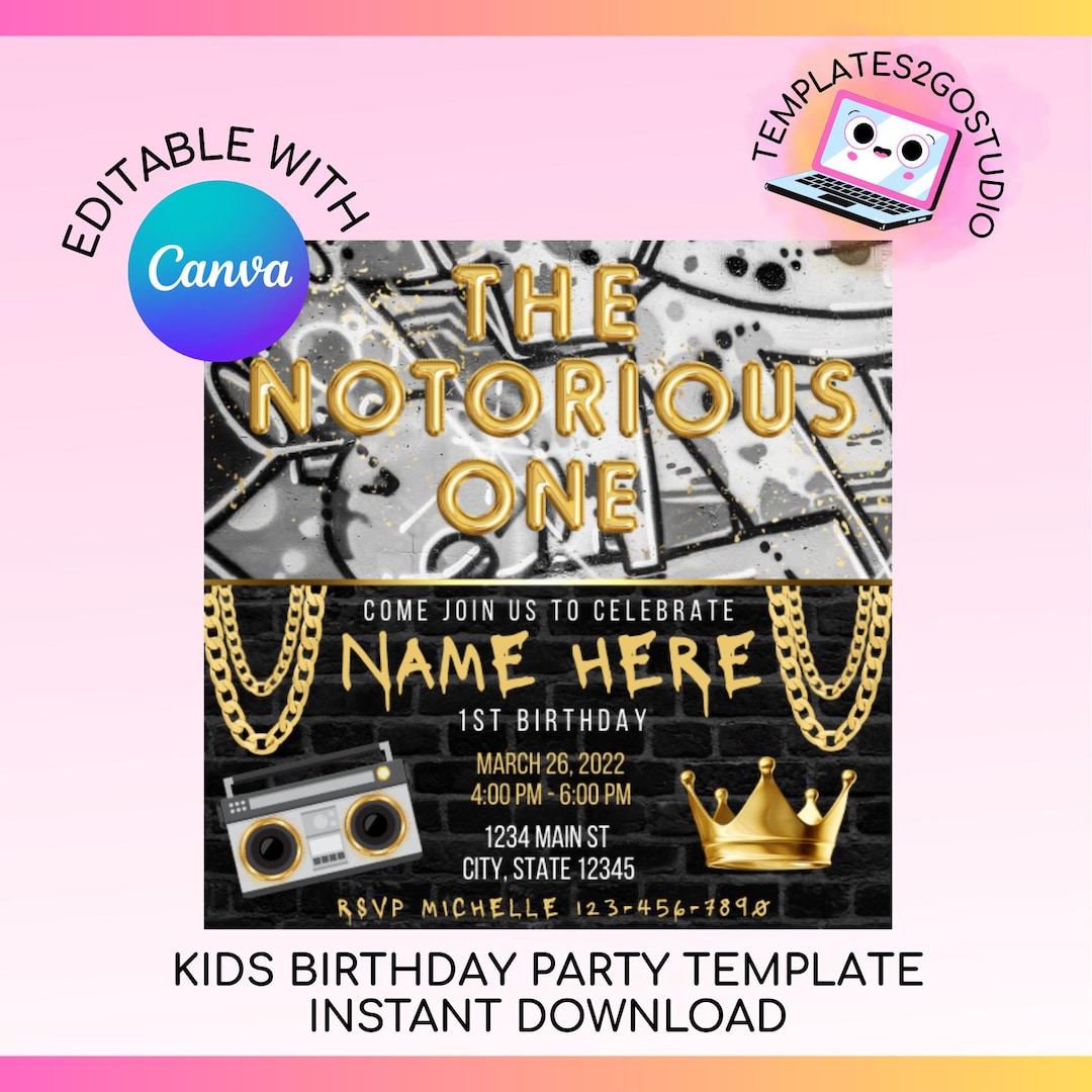 Editable Notorious ONE Kids Birthday Party Invitation - Etsy