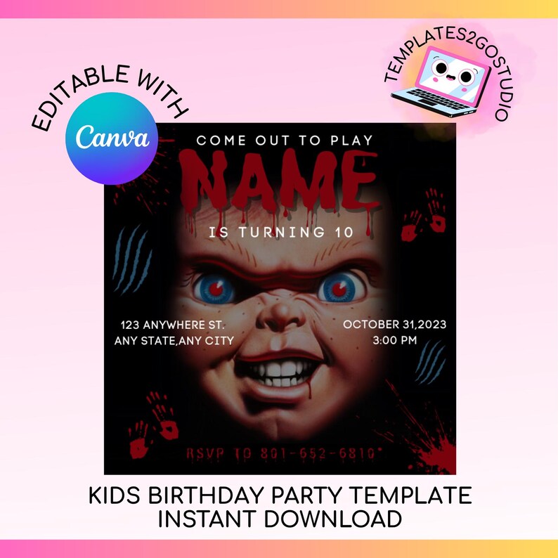 Editable Chucky Doll Kids Birthday Party Invitation - Etsy