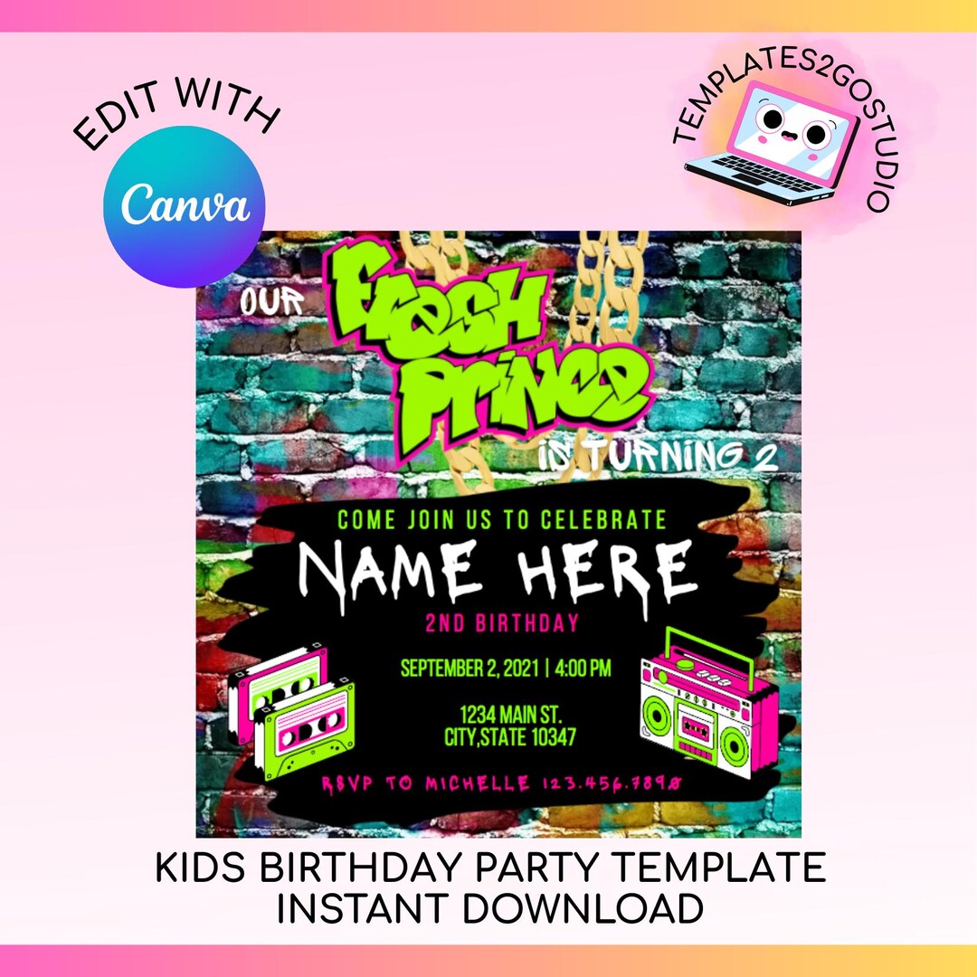 Editable Fresh Prince Birthday Party Invitation - Etsy