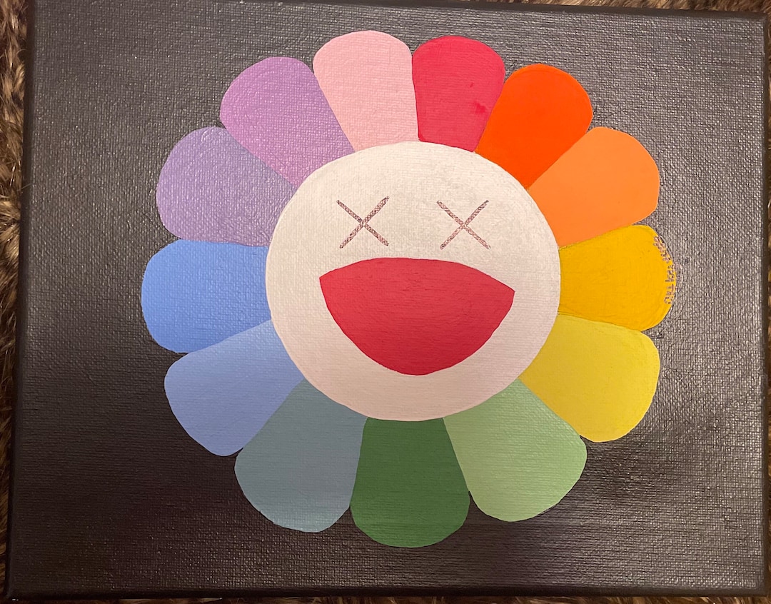 KAWS Rainbow Flower 10 X 7 Painting - Etsy