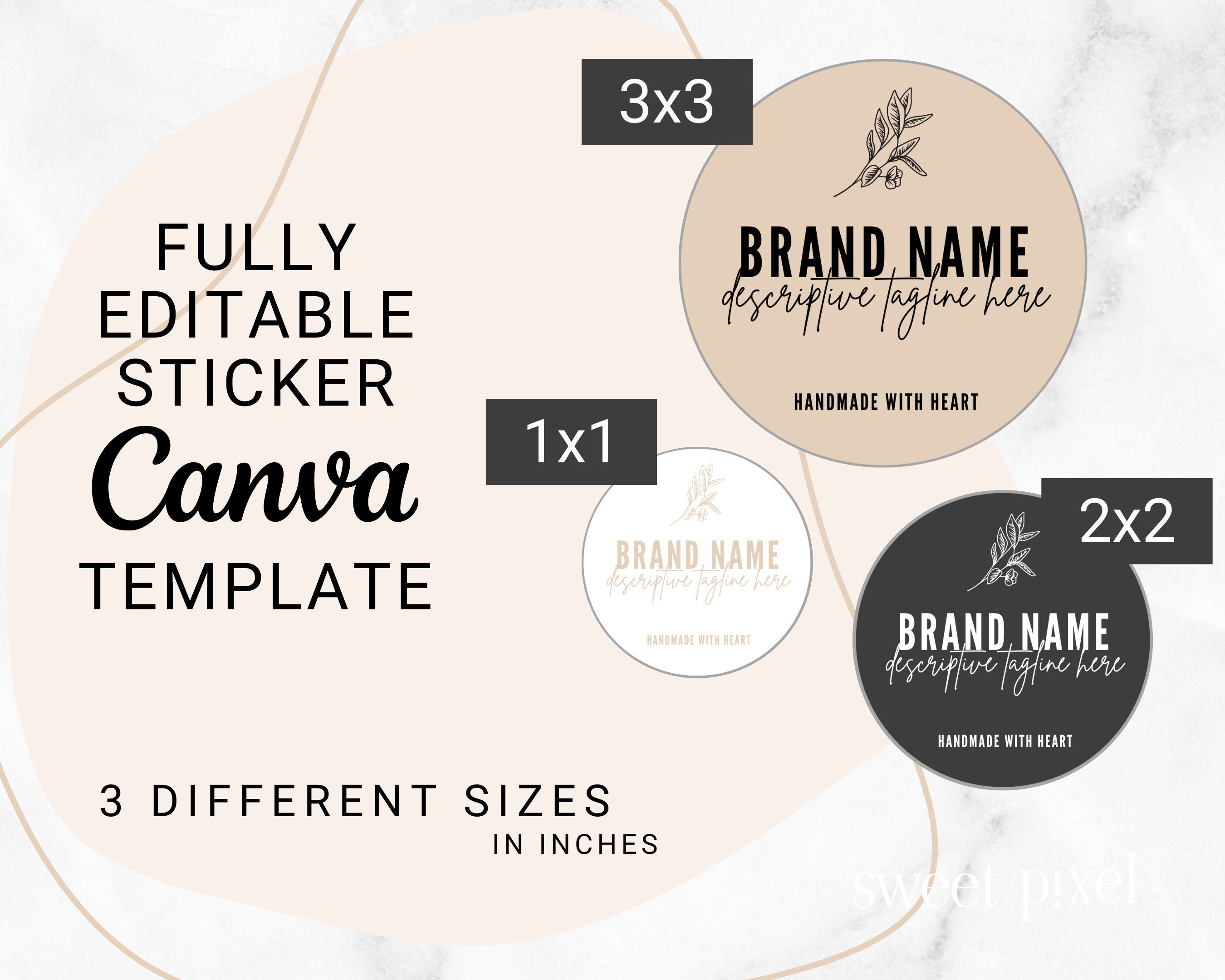 Modern Round Sticker Template Editable Circle Label - Etsy