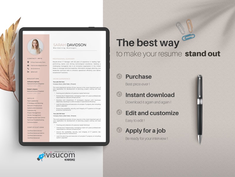 CV Template Canva, Apple Pages, Microsoft Word, Professional Resume ...