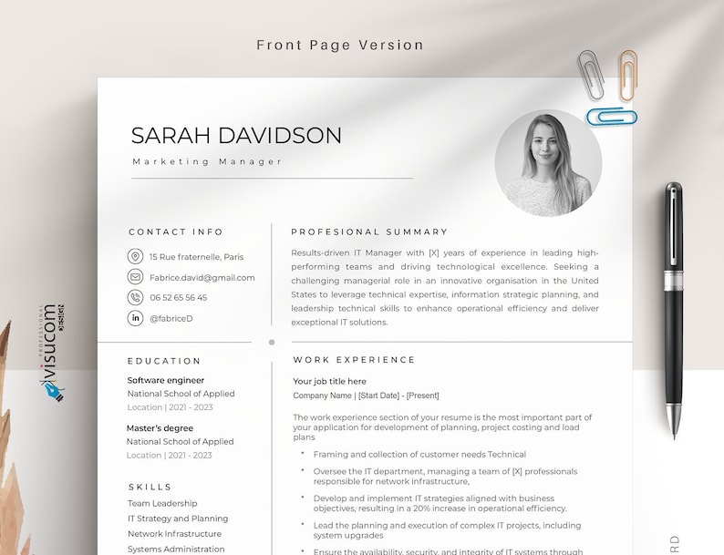 Resume Apple Pages Template, Canva, Microsoft Word, Professional Resume ...