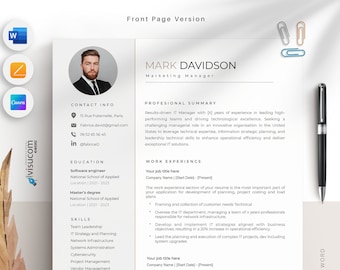 CV Template Canva, Apple Pages, Microsoft Word, Professional Resume ...