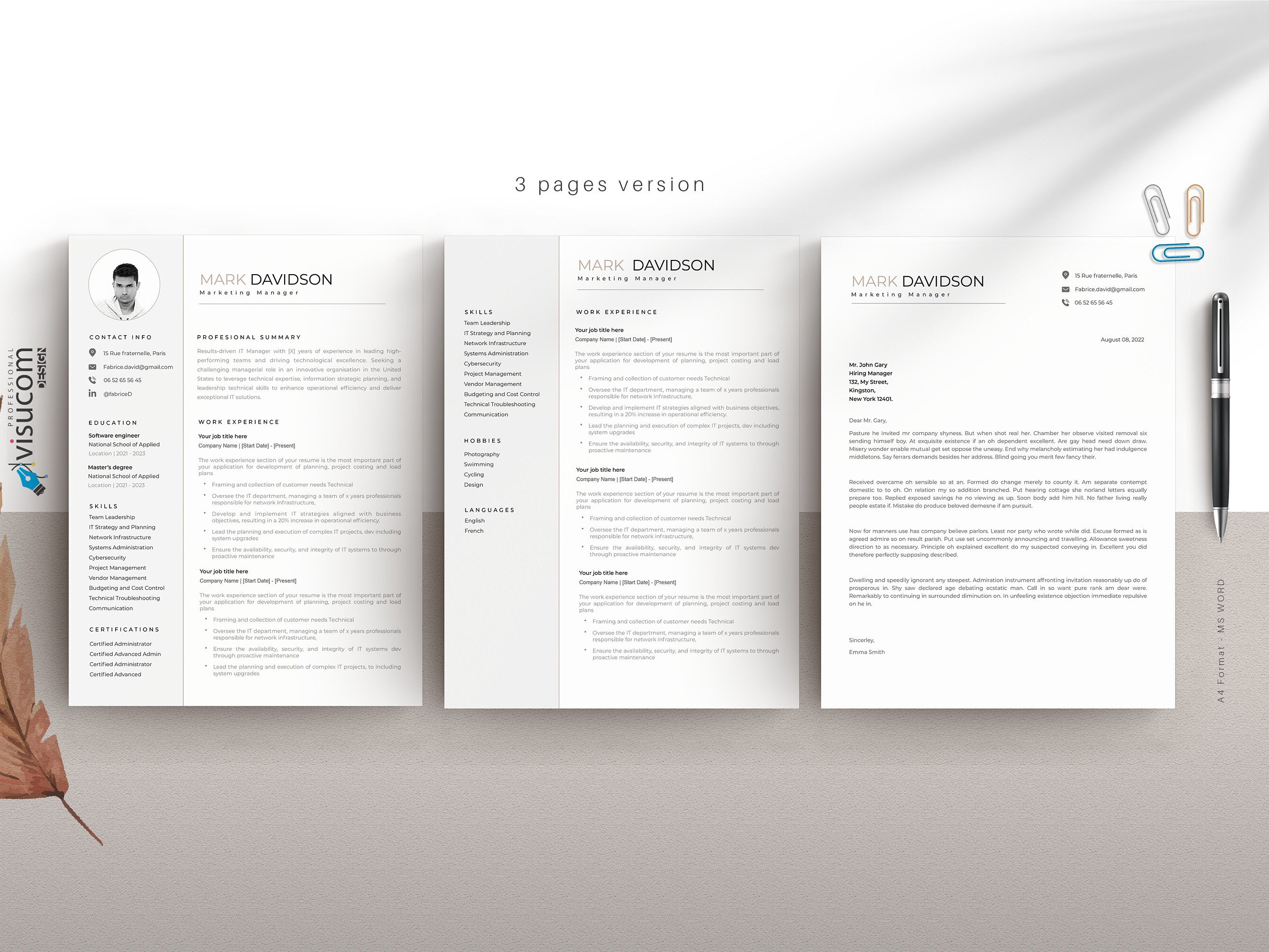Resume Apple Pages Template, Canva, Microsoft Word, Professional Resume ...