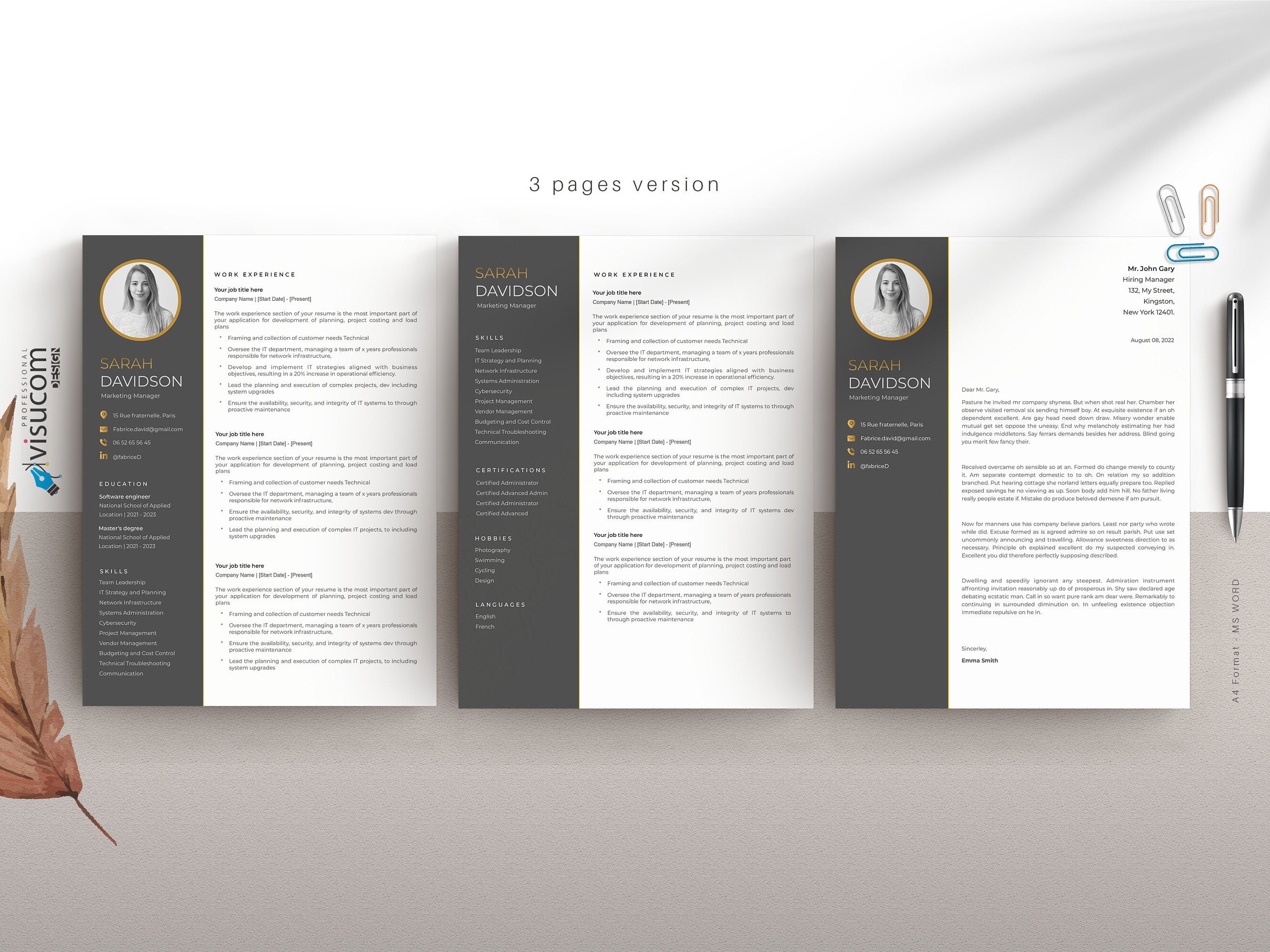 Cv Template Microsoft WORD, Apple Pages, CANVA Resume Template With ...