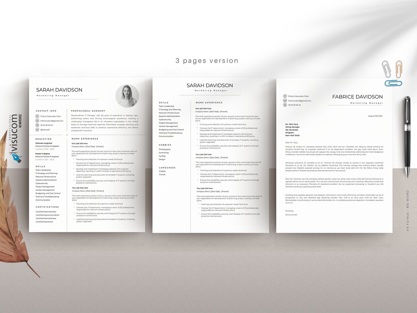 Resume Apple Pages Template, Canva, Microsoft Word, Professional Resume ...