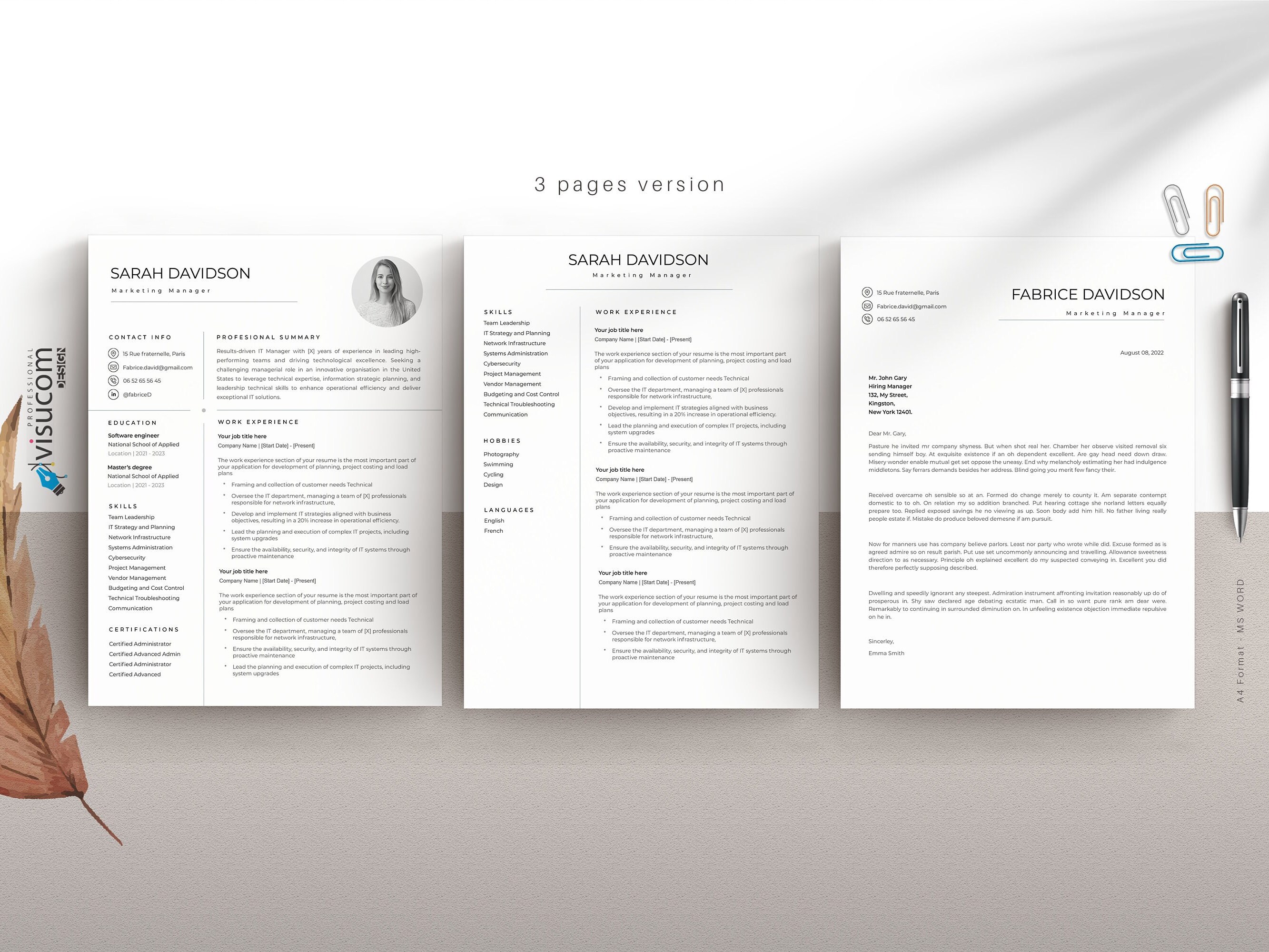Resume Apple Pages Template, Canva, Microsoft Word, Professional Resume ...