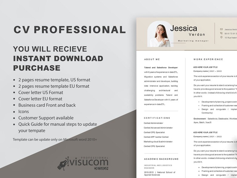 CV Template Word CV Template Professional Resume Template - Etsy Ireland