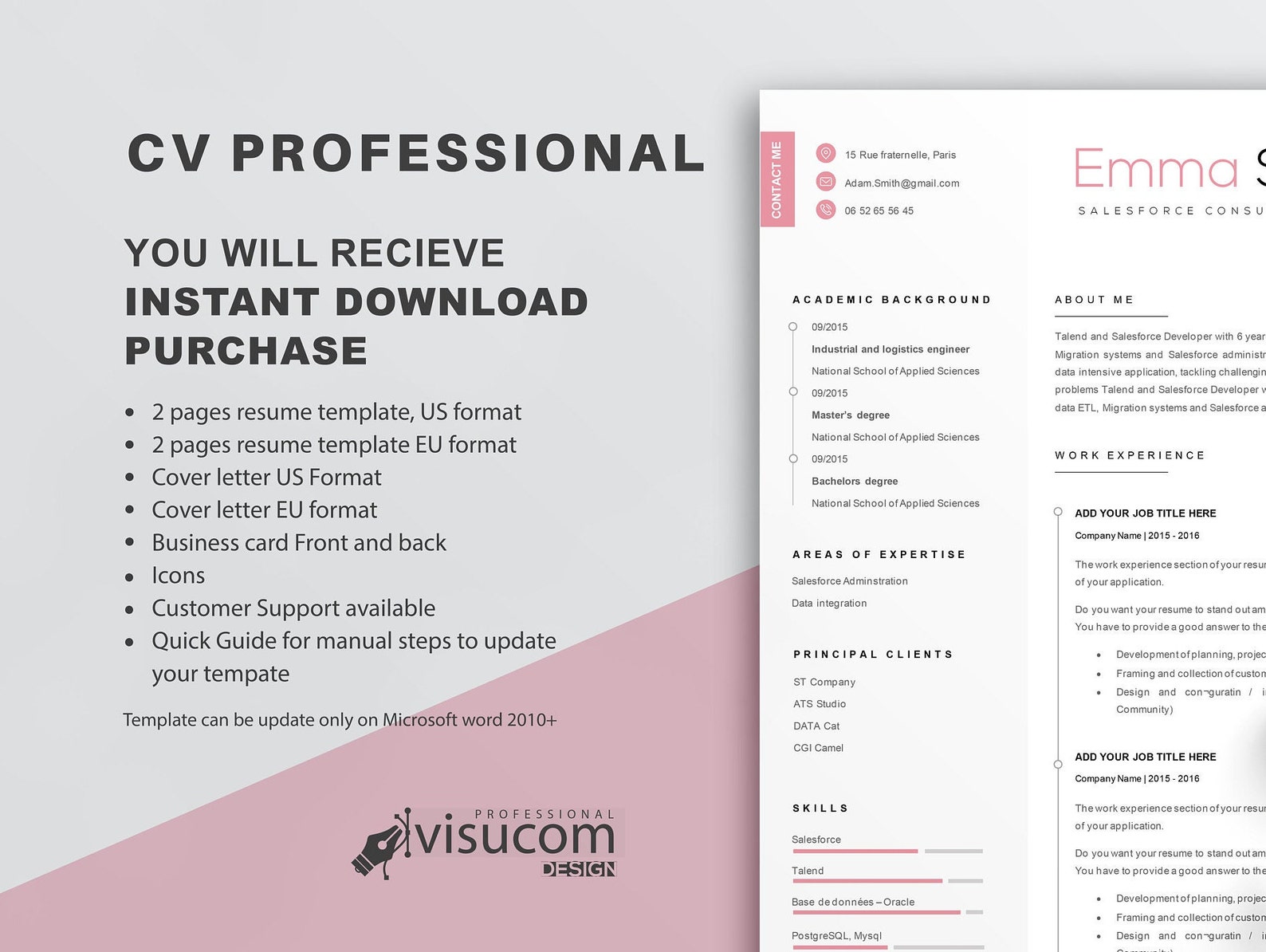 CV Template Word, CV Template Professional , Resume Template Word, Cv ...