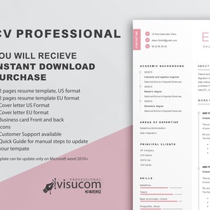 CV Template Word, CV Template Professional , Resume Template Word, Cv ...