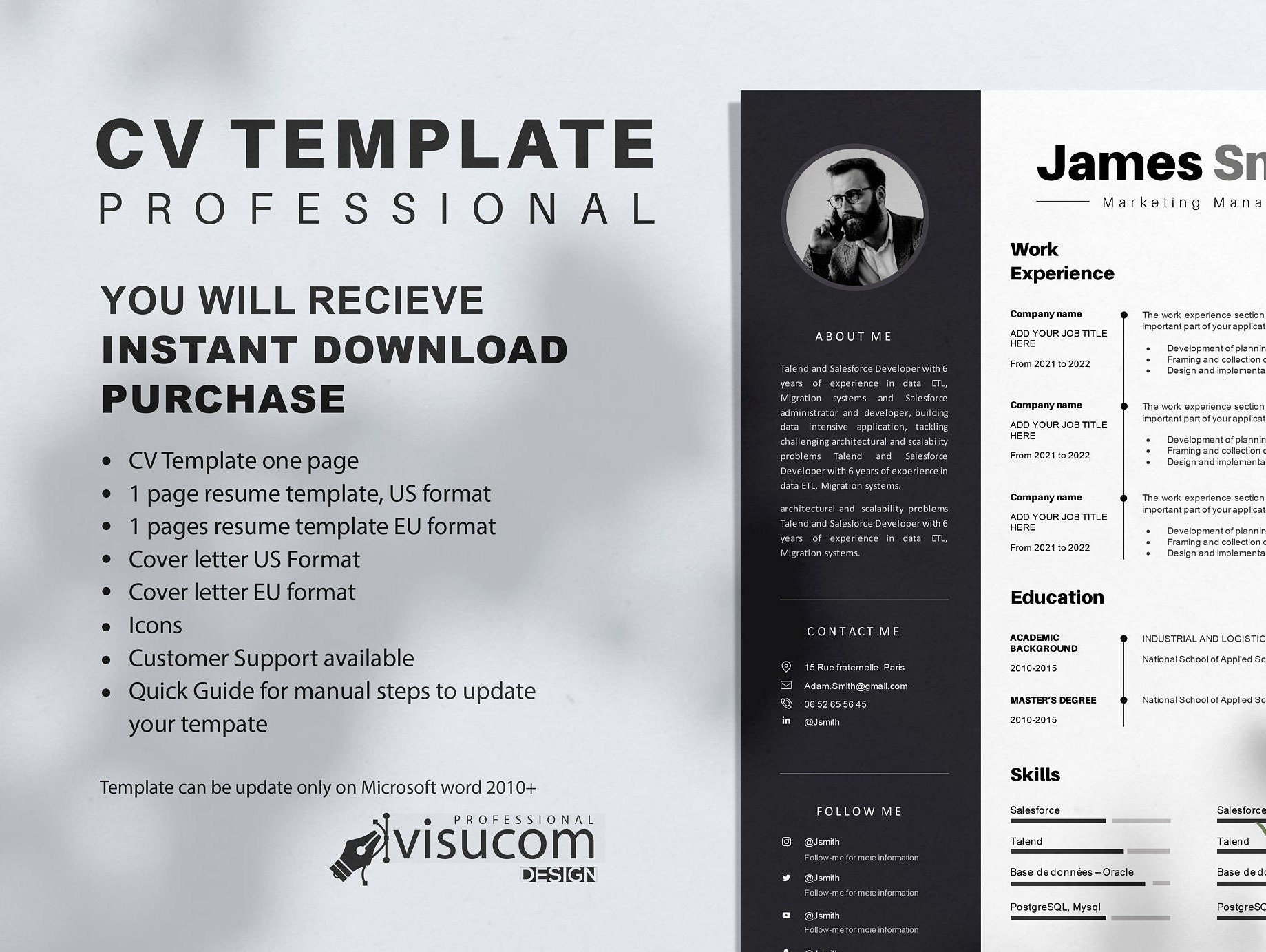 Resume Template Word CV Template Professional Resume - Etsy